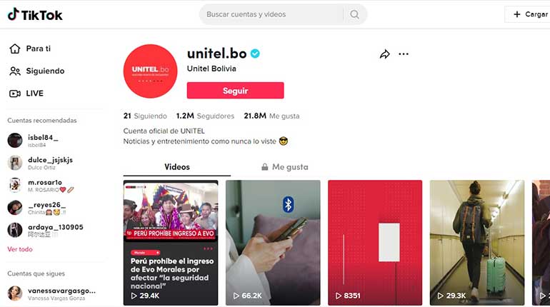 La televisora Unitel restablece su cuenta en TikTok | Los Tiempos